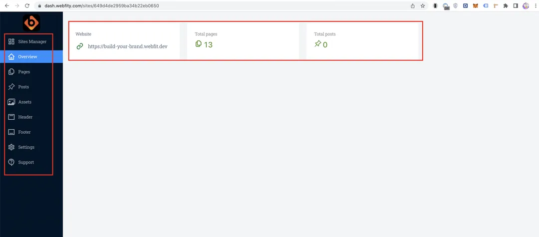 Functional buttons of website content manager - Webfity Editor